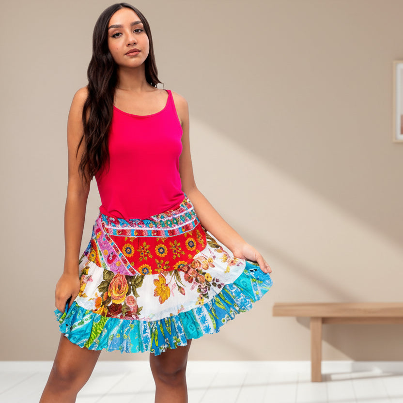 Cotton Patchwork 3 Tier Mini Skirt – lazydaisystore