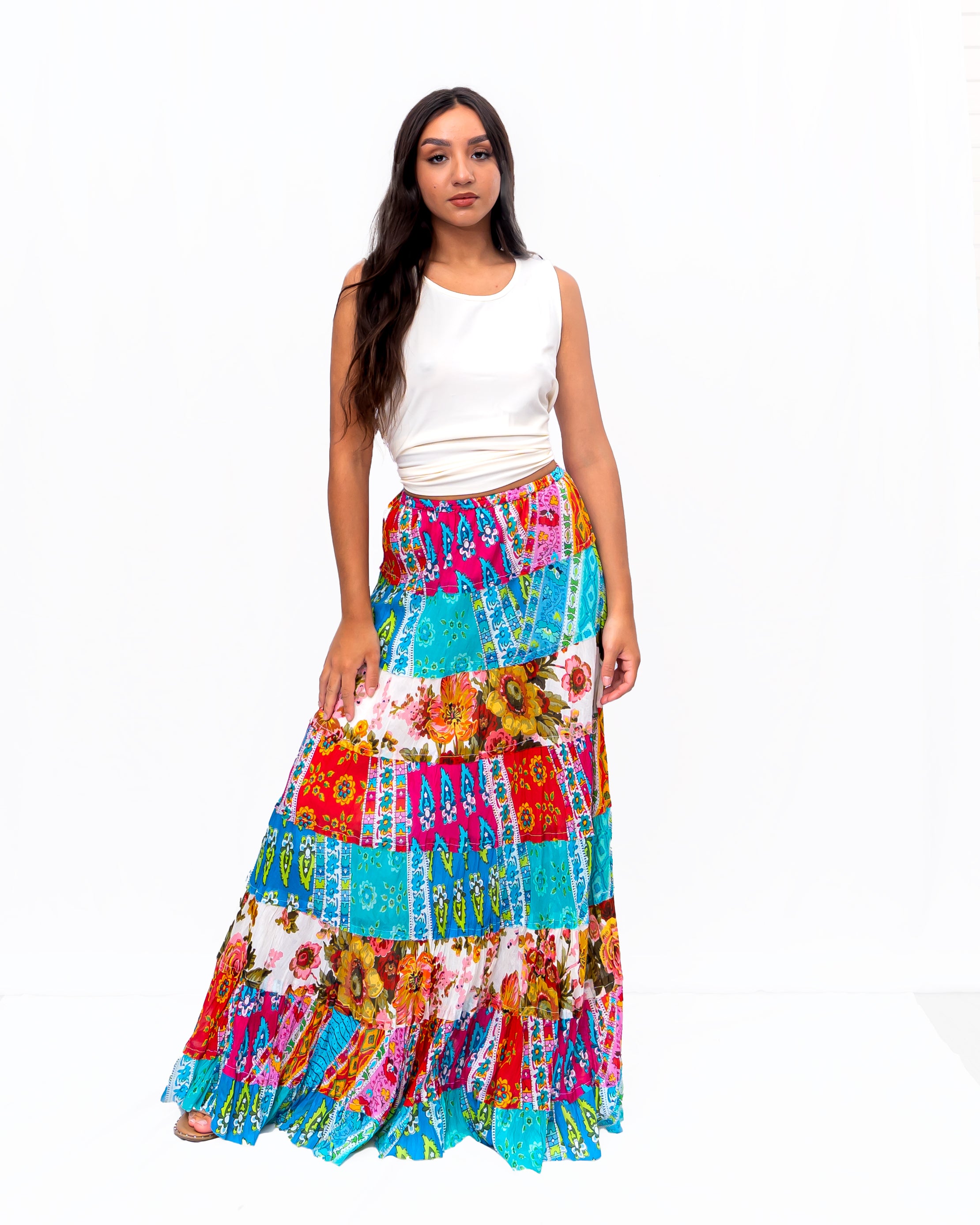 Eight tiered Long ruffle skirt. In Multi. – lazydaisystore